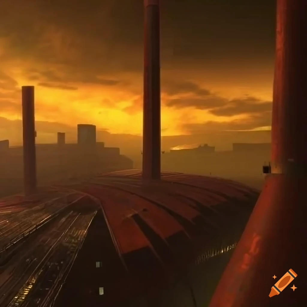 Impressive sci-fi cityscape with a massive factory on Craiyon