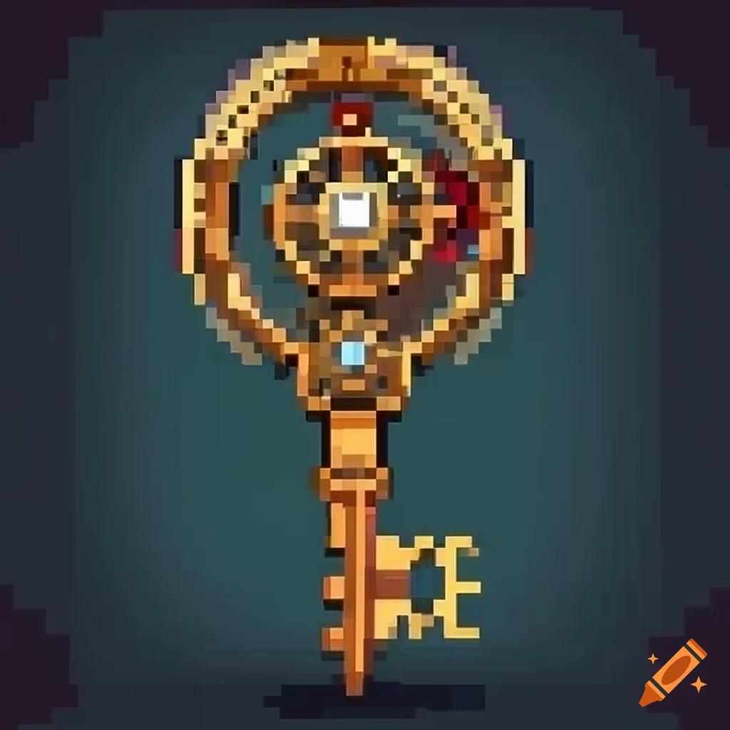 Steampunk mechanical key pixel art on Craiyon