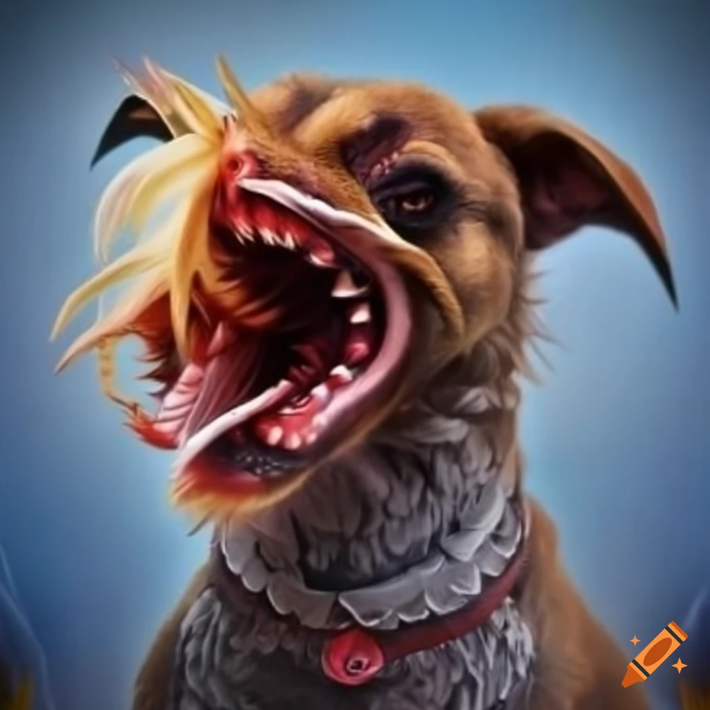 Photo of a dog Chinese dragon hybrid with paper whiskers on Craiyon