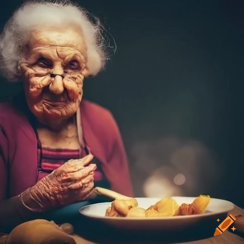 Funny picture of a grandma cooking with unconventional ingredients on Craiyon