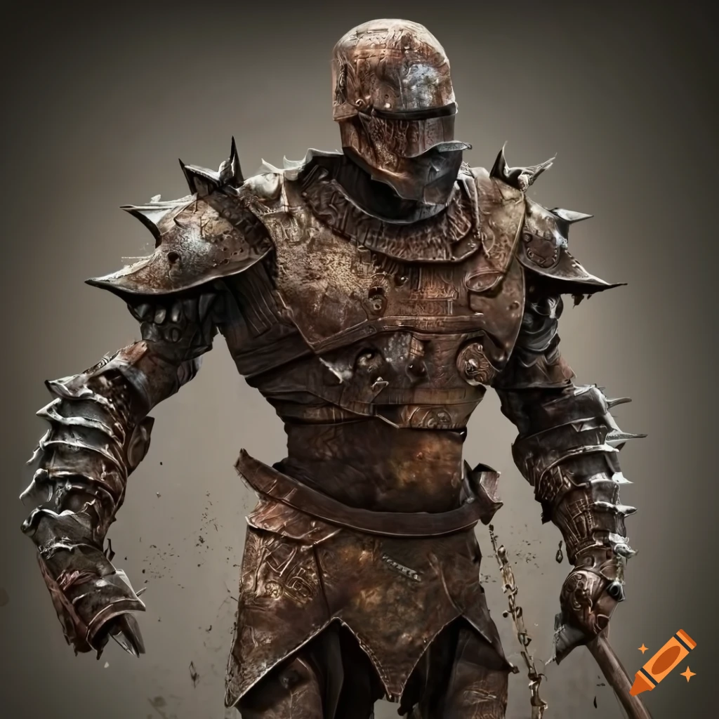 Photorealistic depiction of a robotic knight barbarian in spiked plate armor on Craiyon