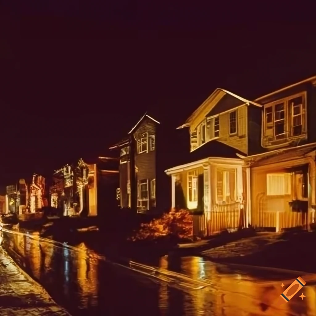 Nostalgic cityscape of a rainy night in the 1970s on Craiyon