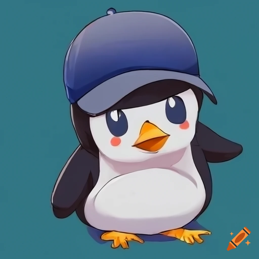 Cute anime penguin in a baseball cap on Craiyon