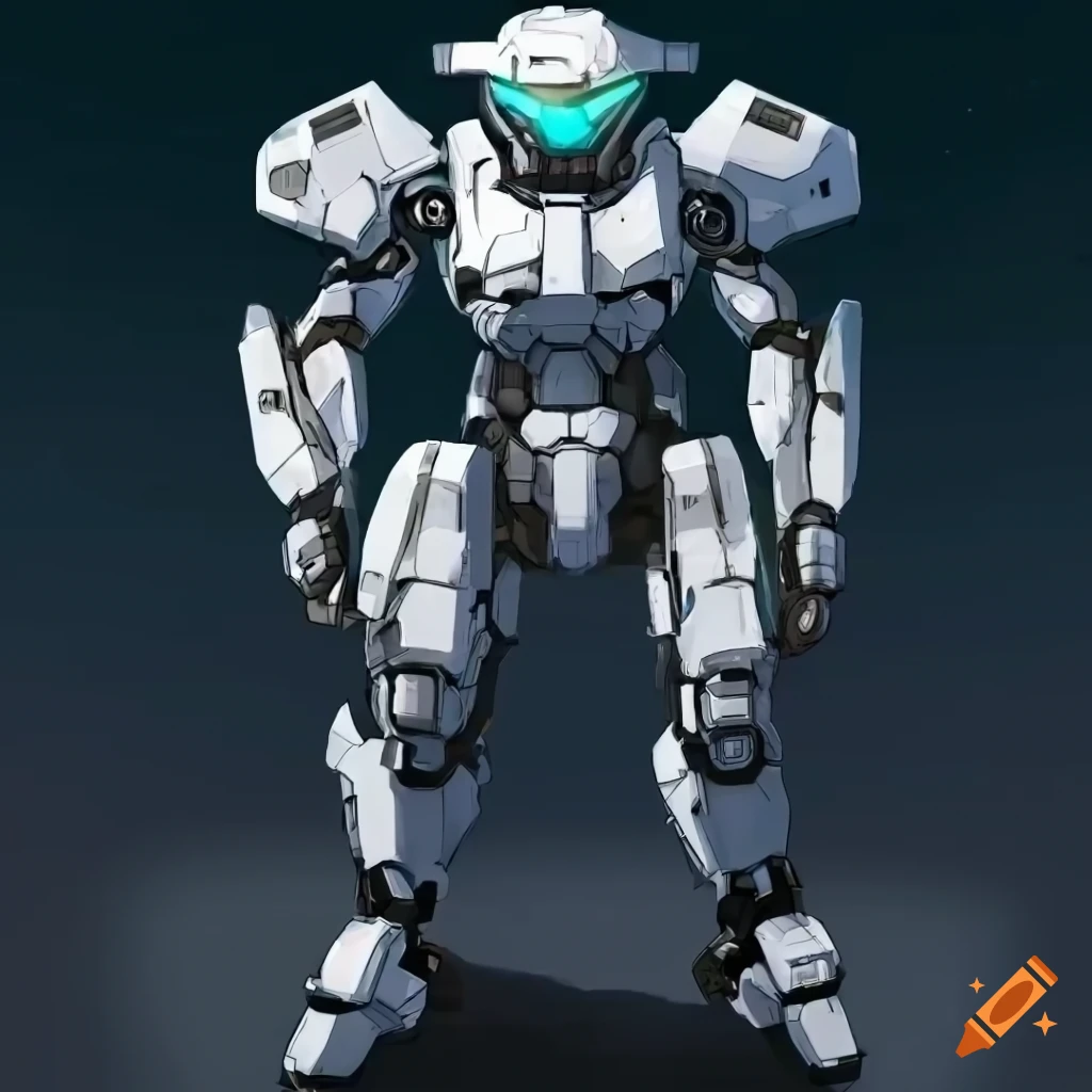 Anime-style humanoid sniper mech in snow camouflage on Craiyon