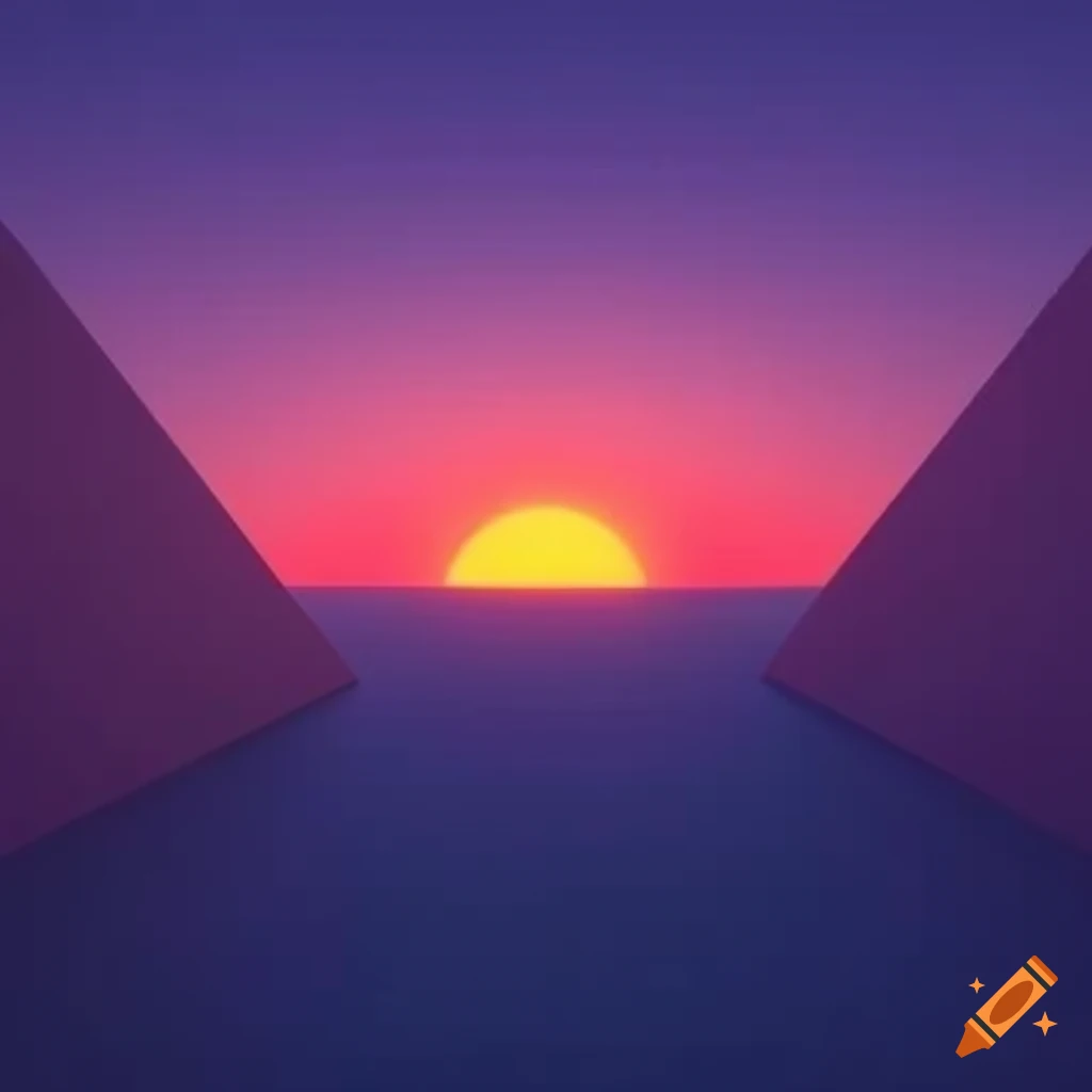 Sunset artwork with geometric shapes on Craiyon