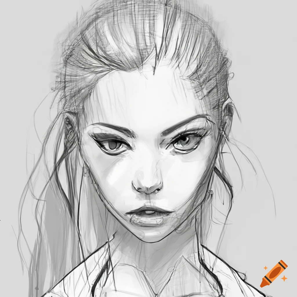 Black and white sketch of a japanese rpg character on Craiyon