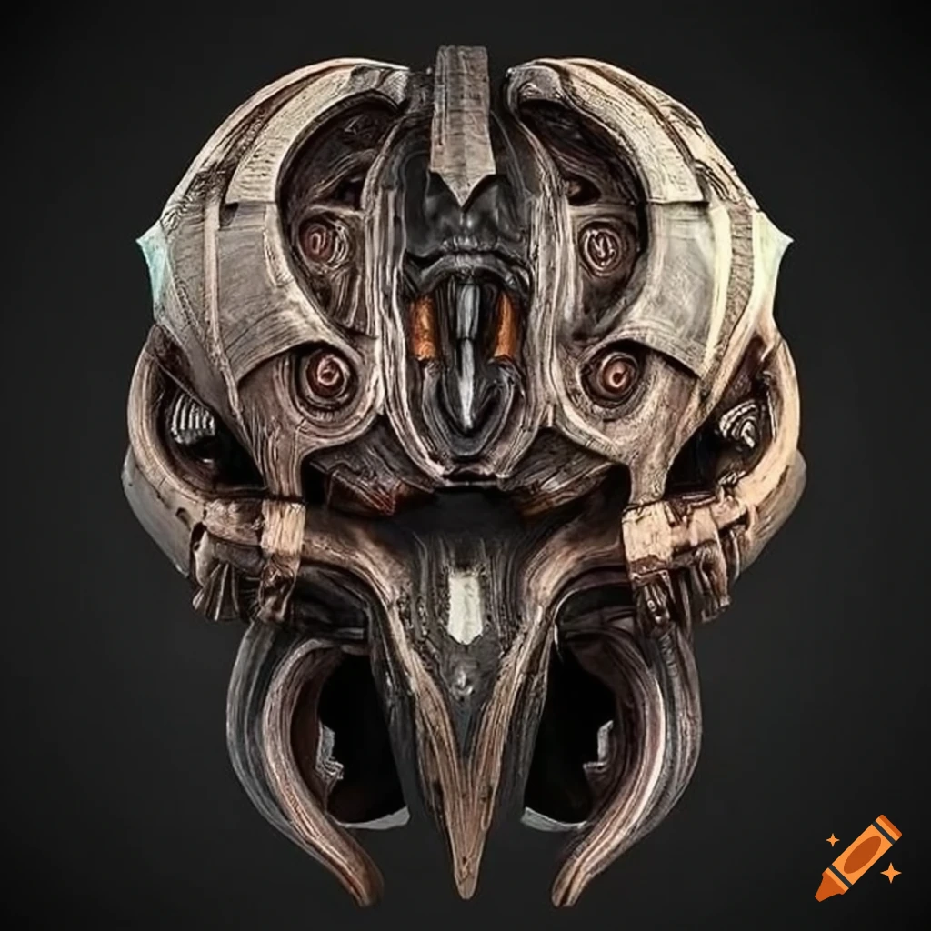 Biomechanical helmet designed by H.R. Giger on Craiyon