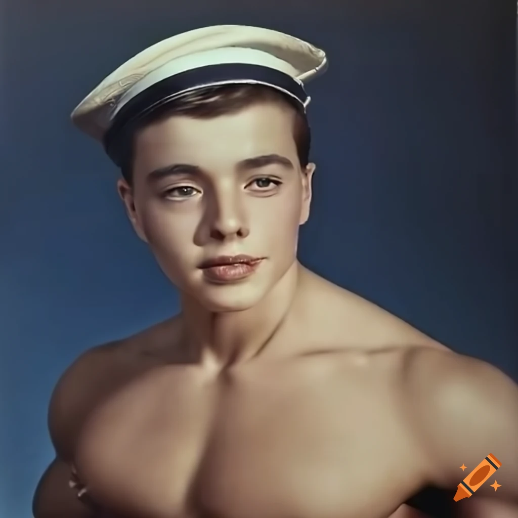 Photorealistic image of a muscular young sailor from the 1950s on Craiyon