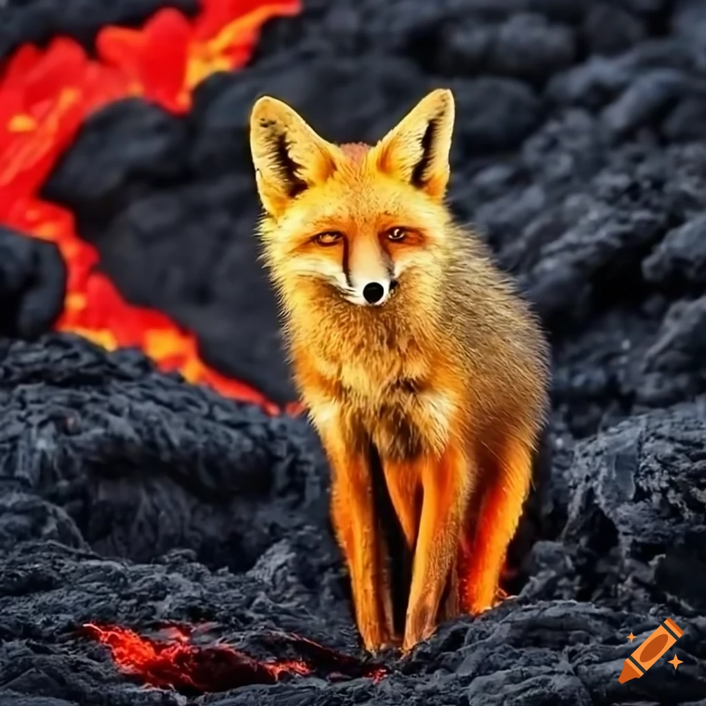 Photograph of a fox in a fiery landscape on Craiyon