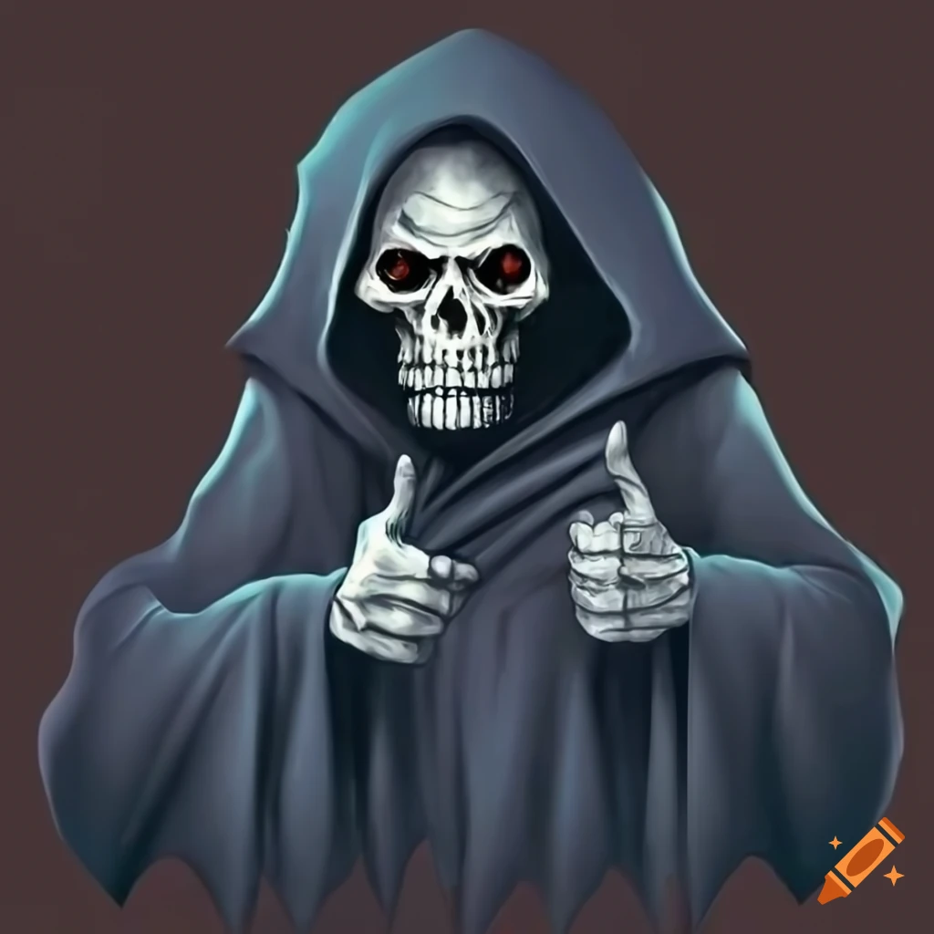 Humorous image of a grim reaper thumbs up and pointing on Craiyon