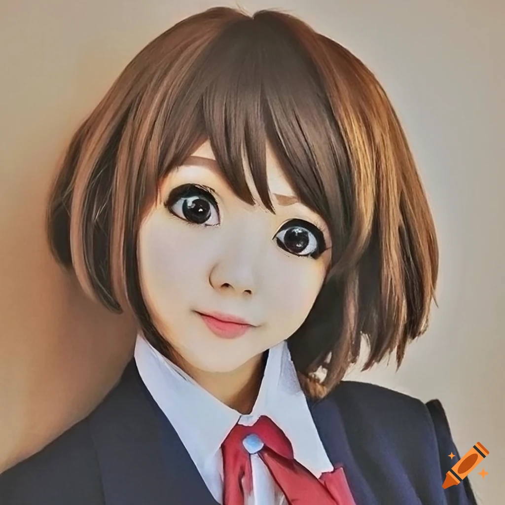 Close-up portrait of Yui Hirasawa cosplay on Craiyon