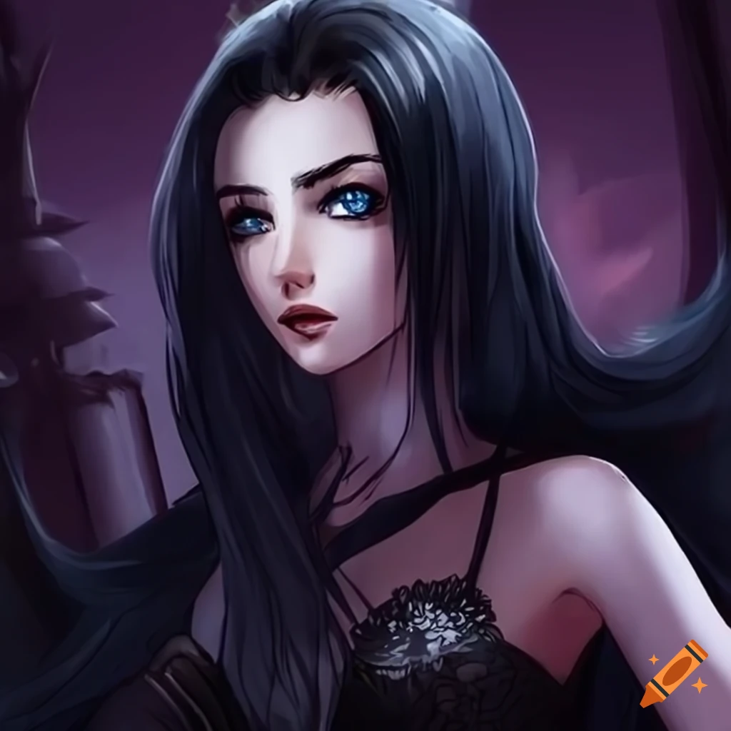 Image of a mysterious witch with black hair and blue eyes