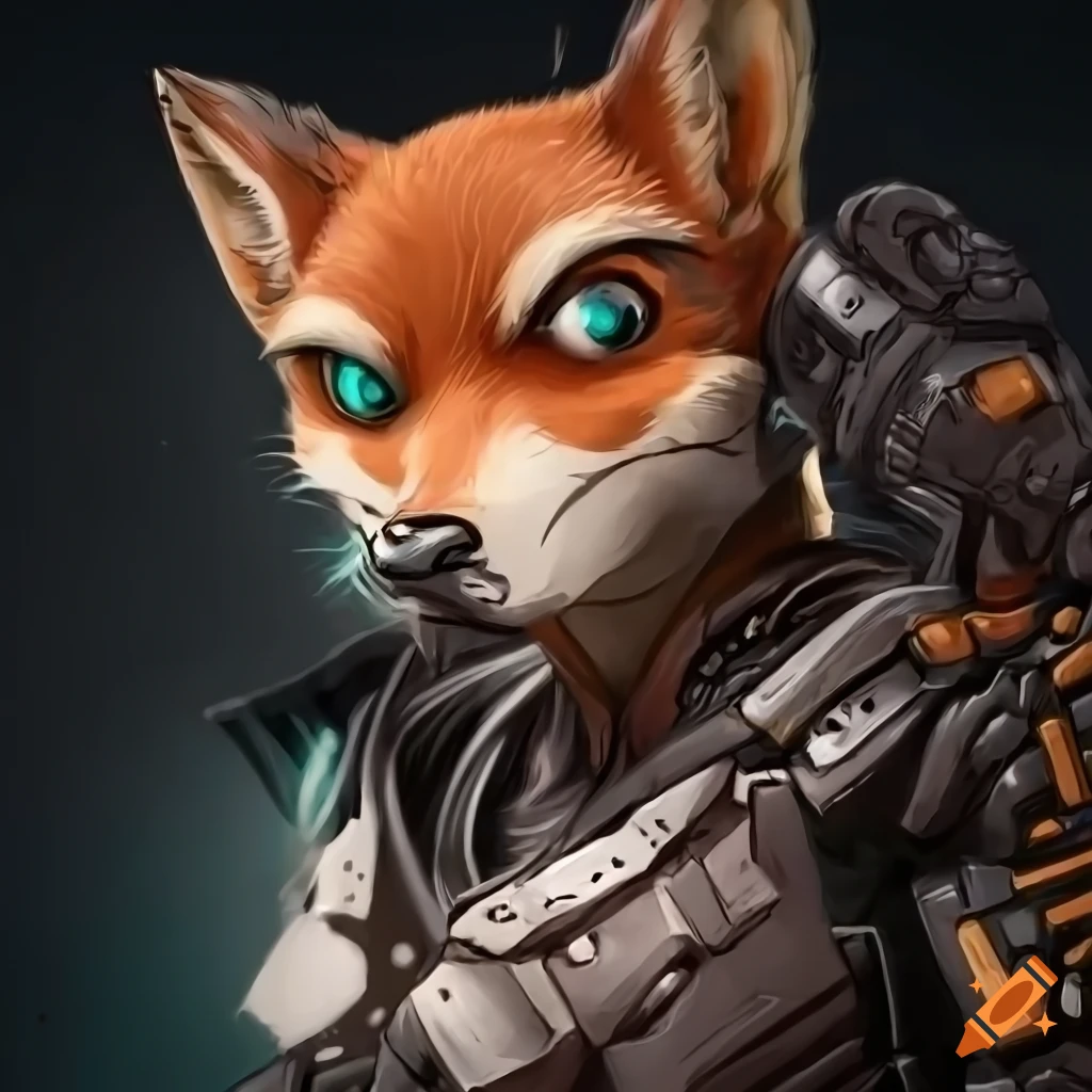 Portrait of a fox cyborg