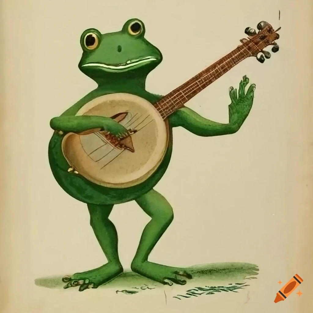 1700's naturalist illustration of a banjo-playing frog on Craiyon