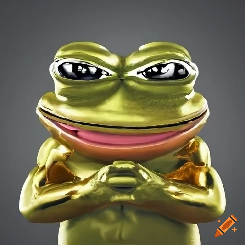 Gold sculpture of pepe the frog