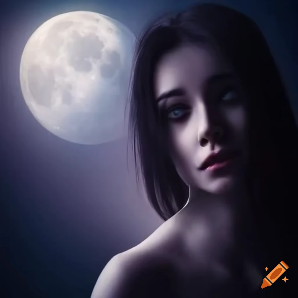 Portrait of a beautiful woman under a moonlit night
