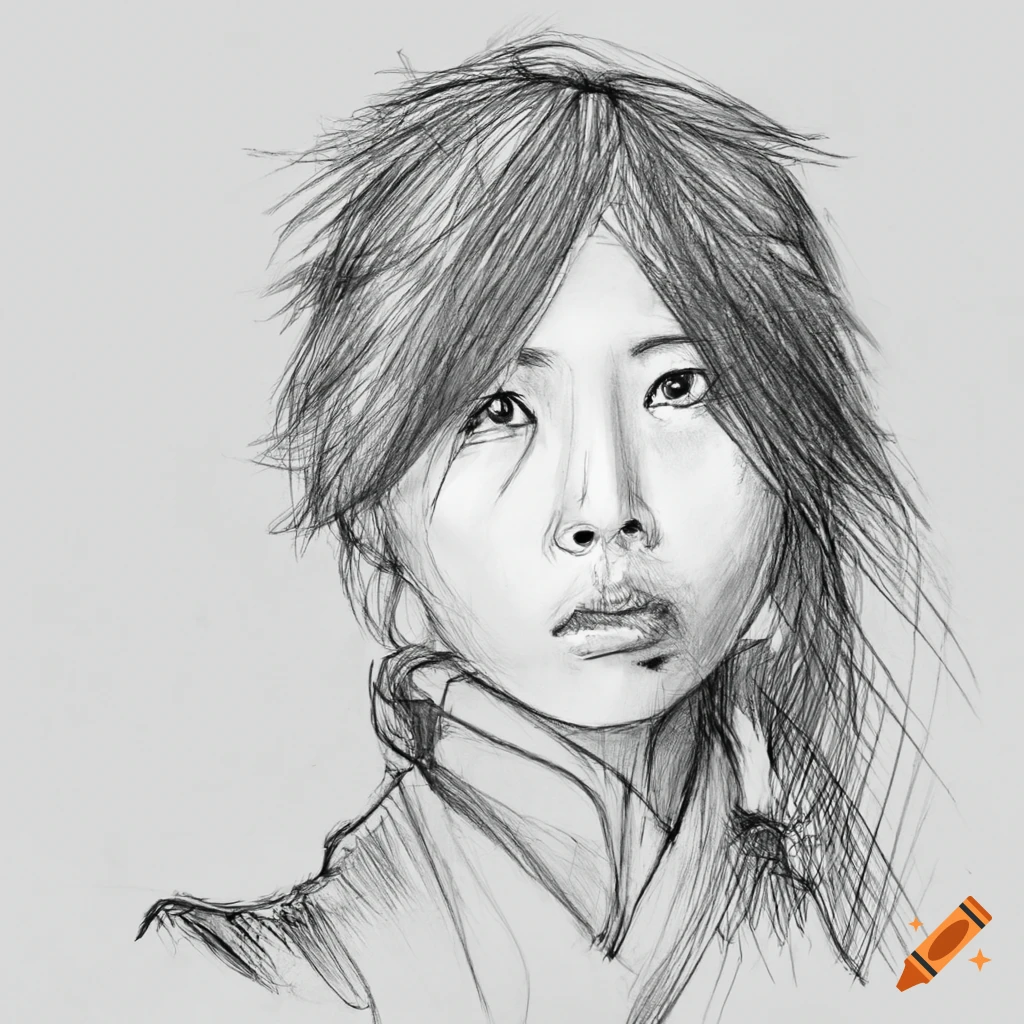 Black and white sketch art of a female RPG protagonist on Craiyon
