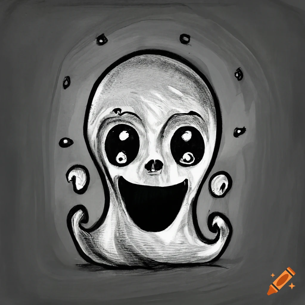 Crosshatched silly ghost illustration on Craiyon