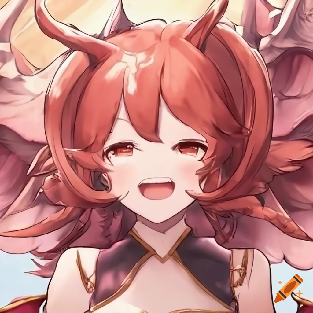 Detailed illustration of a cute demon girl with wings and red hair on ...