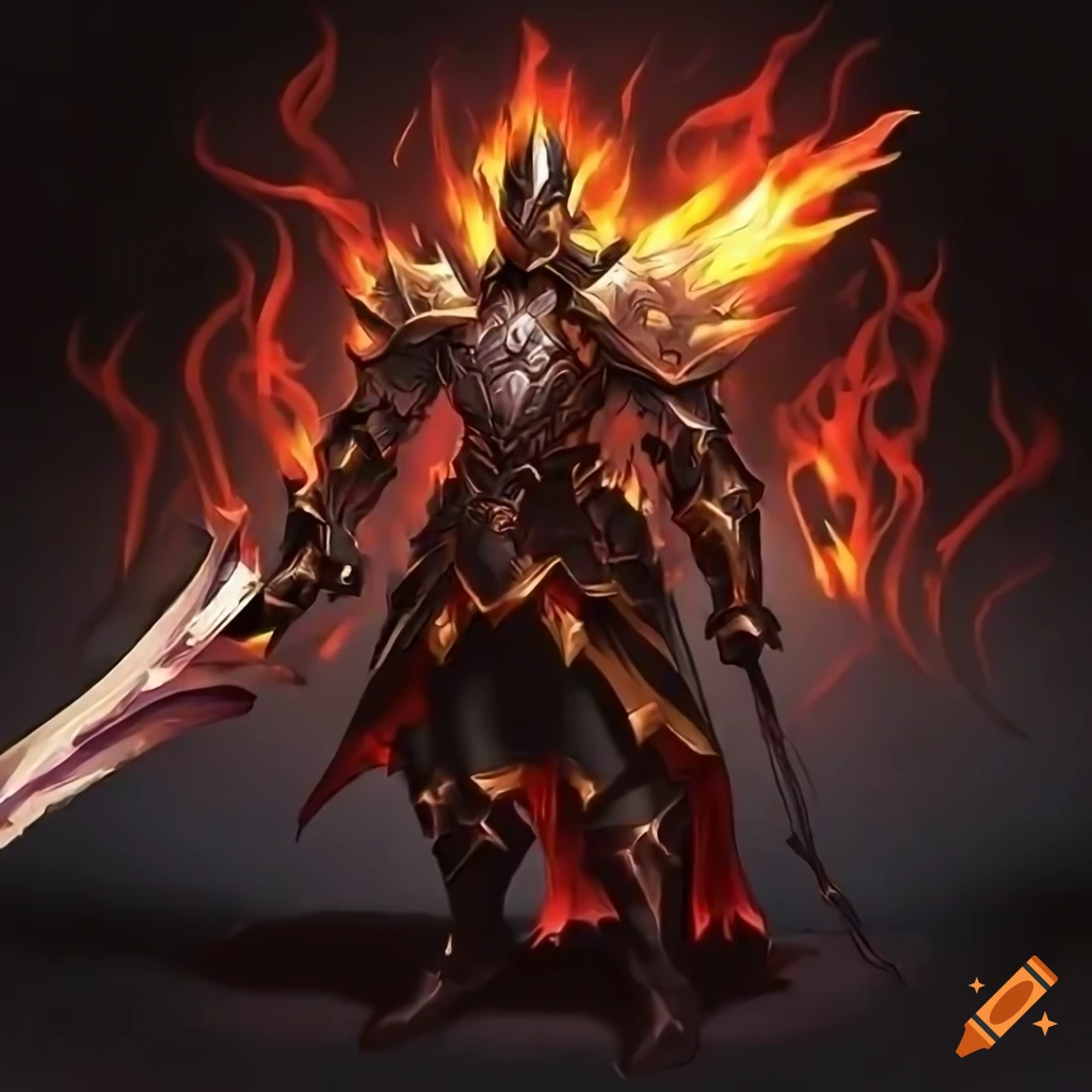 Anime-style depiction of a Flame Dragon Knight on Craiyon