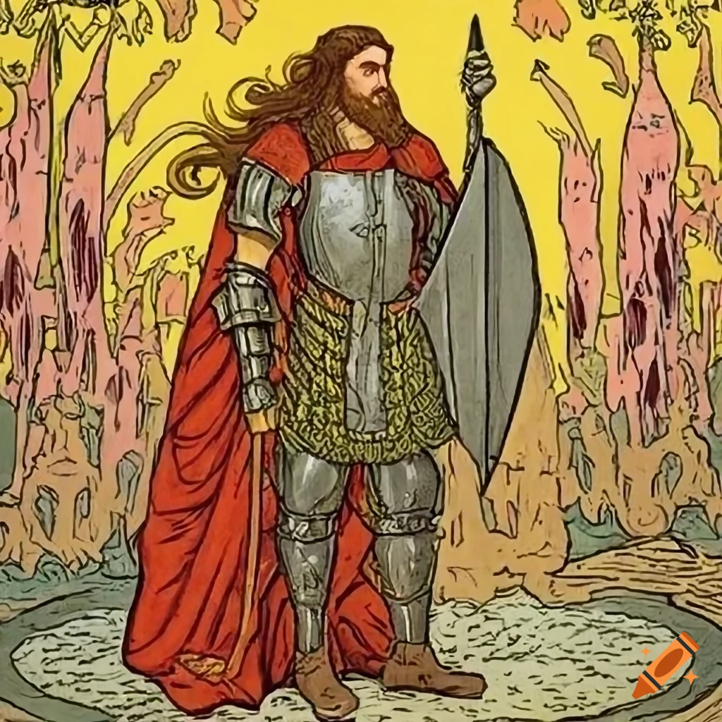 Detailed illustration of a paladin in a book on Craiyon