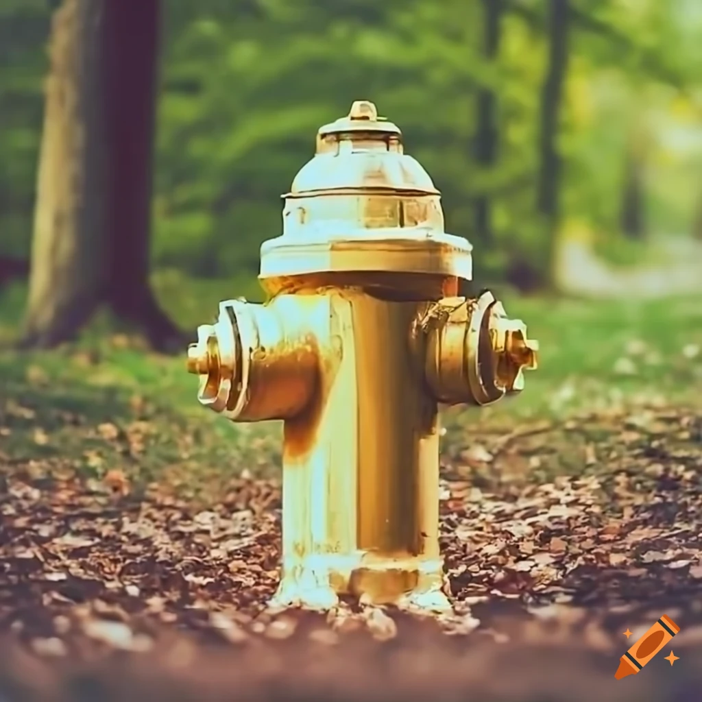 Detailed photograph of a golden fire hydrant in a park on Craiyon