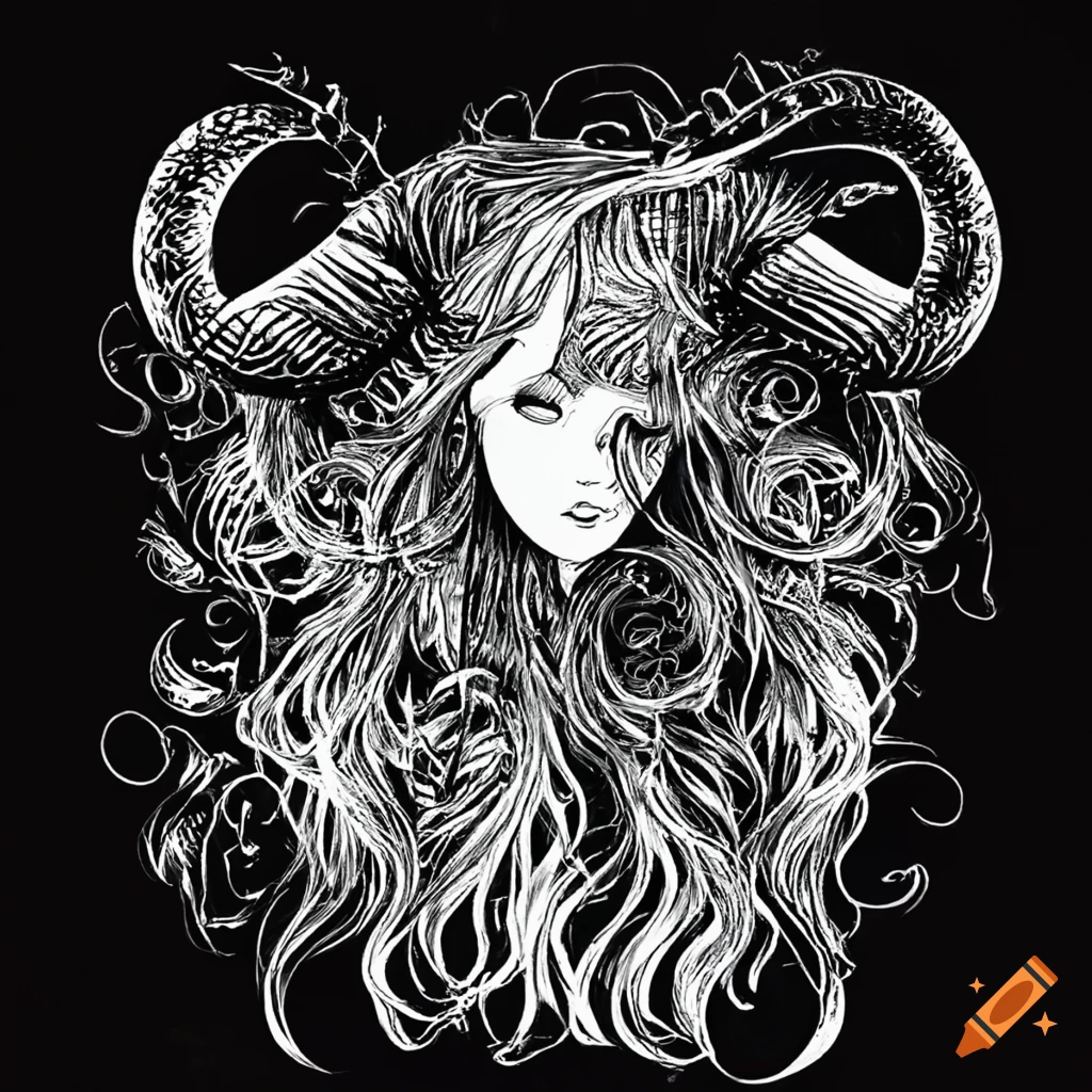 Illustration of a fierce woman representing Aries on Craiyon