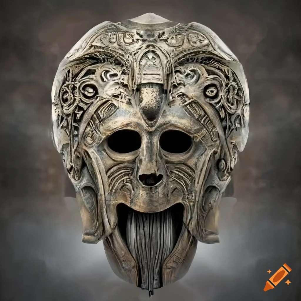 Biomechanical Giger death mask on ancient temple background on Craiyon