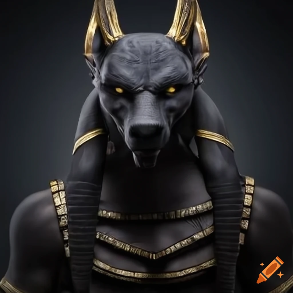 Realistic depiction of the Egyptian god Anubis as a demon on Craiyon