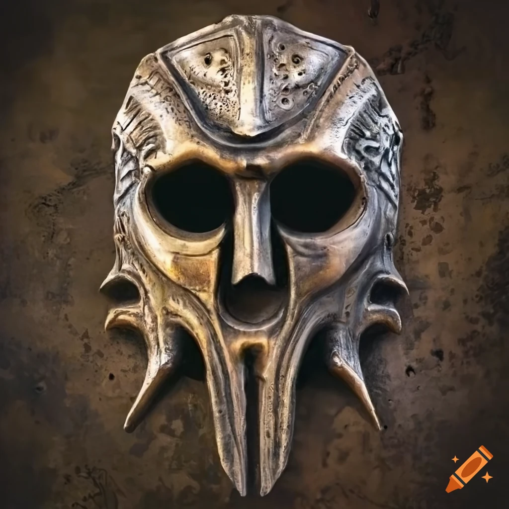 Intricate biomechanical death mask on textured background on Craiyon