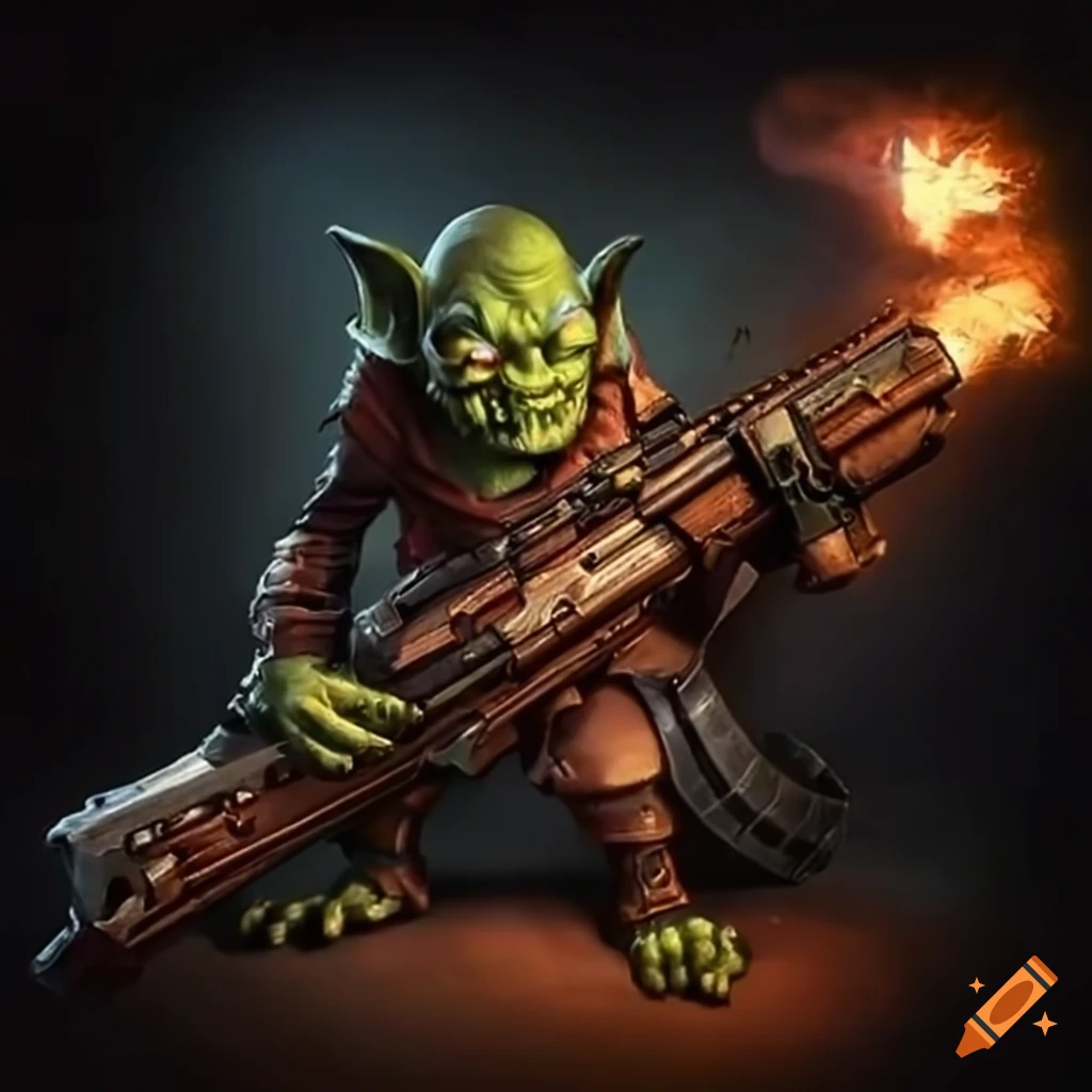 Image of a steampunk goblin with a futuristic rifle on Craiyon