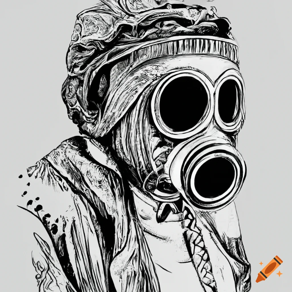 Intricate black and white drawing of an anarchist in a riot on Craiyon