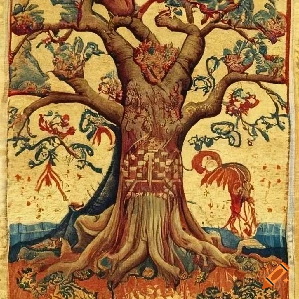 Medieval tapestry depicting a tree on Craiyon