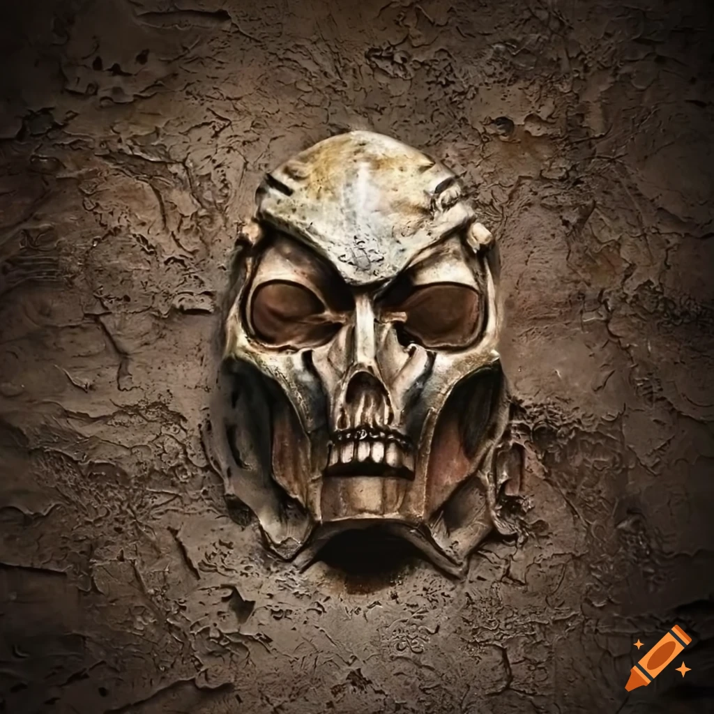 Bronze sculpture of biomechanical naram sin death mask