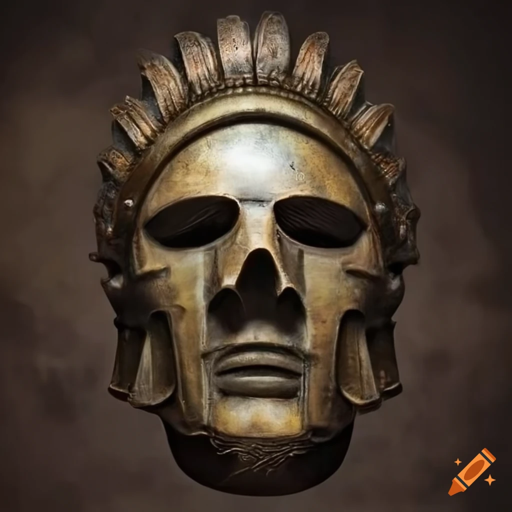 Sculpture of a biomechanical centurion galea death mask