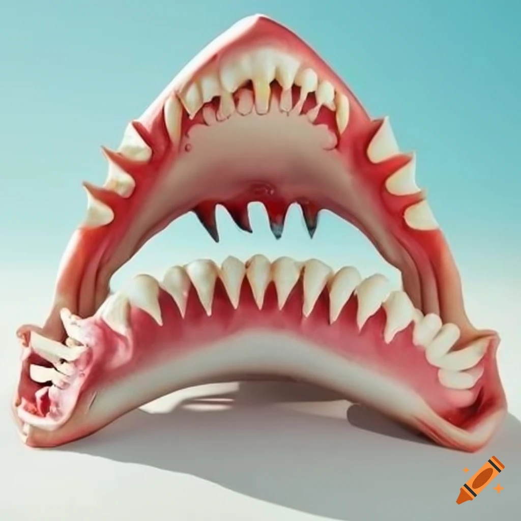 Model of shark jaw with sharp teeth on Craiyon