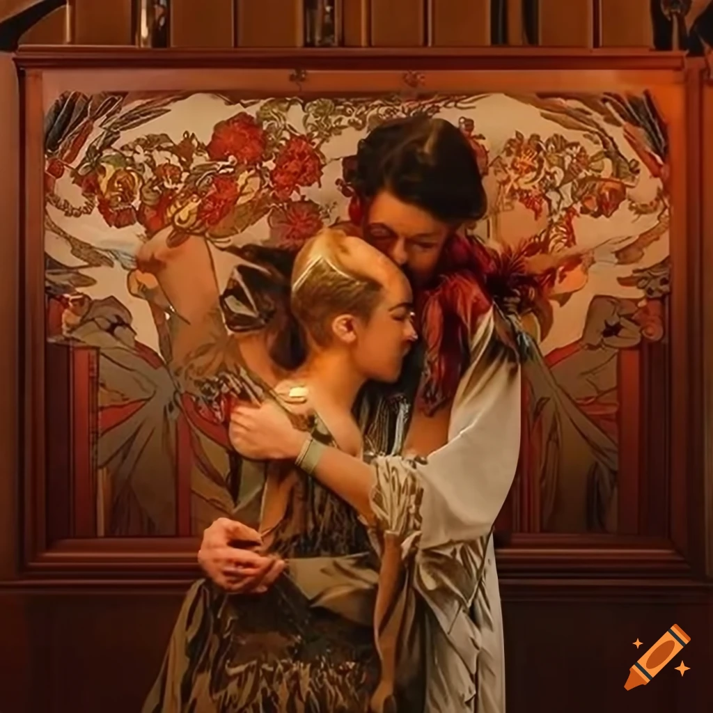 Painting of two angels embracing each other on Craiyon