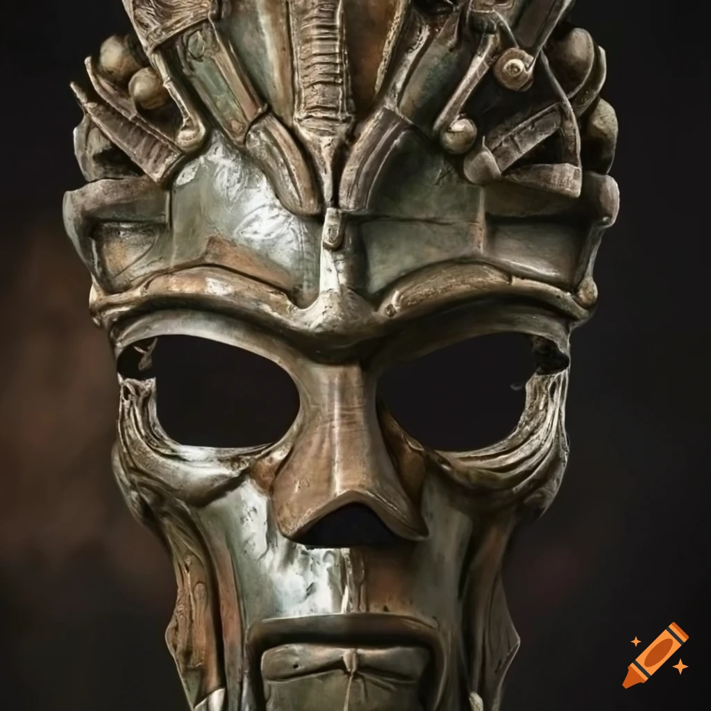 Biomechanical centurion galea death mask sculpture