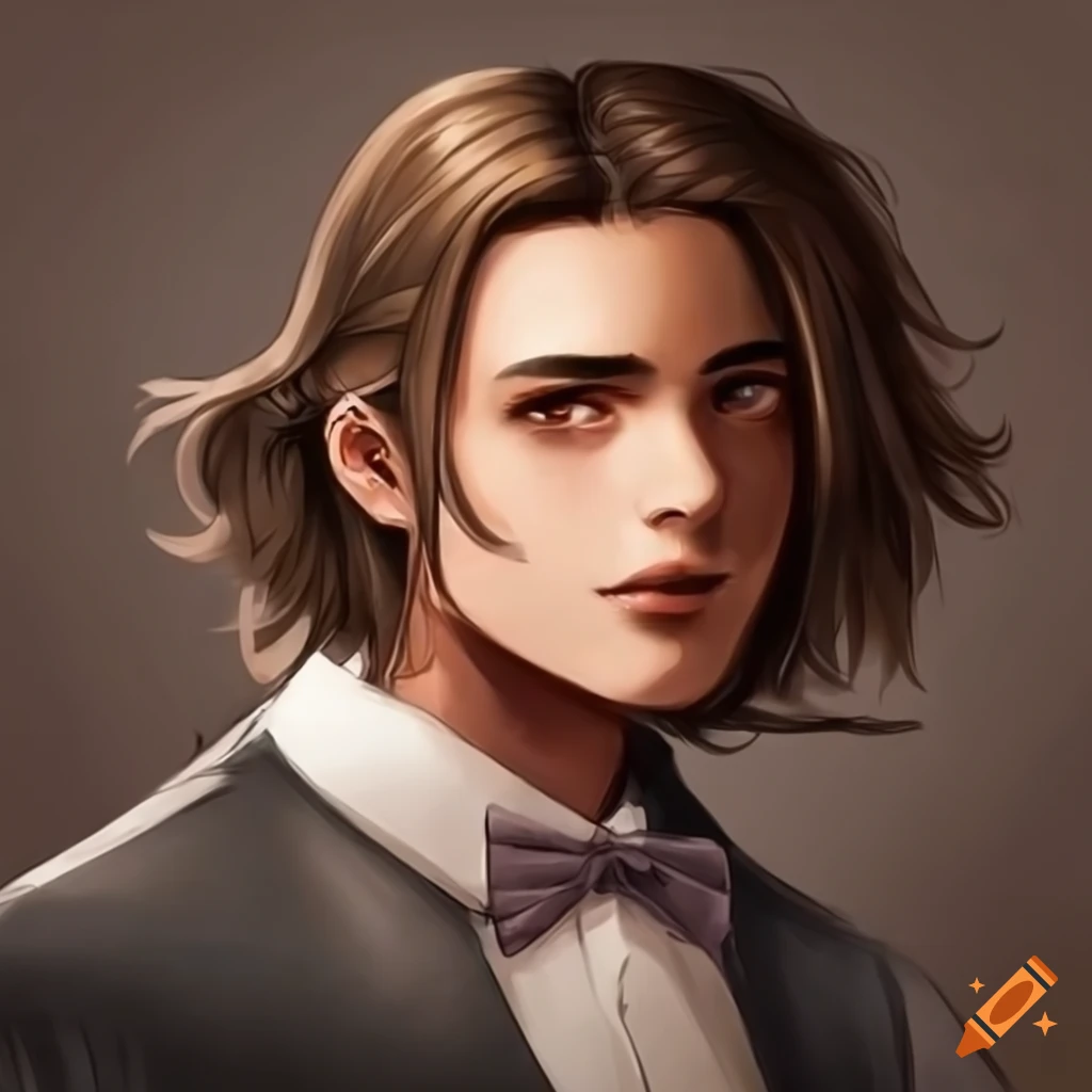 Young man with long hair and a ponytail, smiling