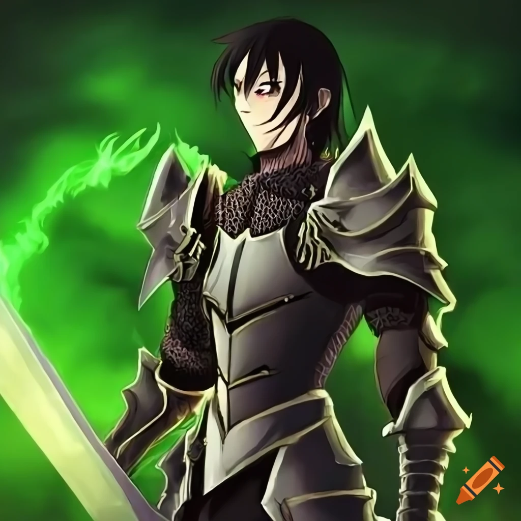 Anime-style illustration of a fallen knight in ebony armor on Craiyon