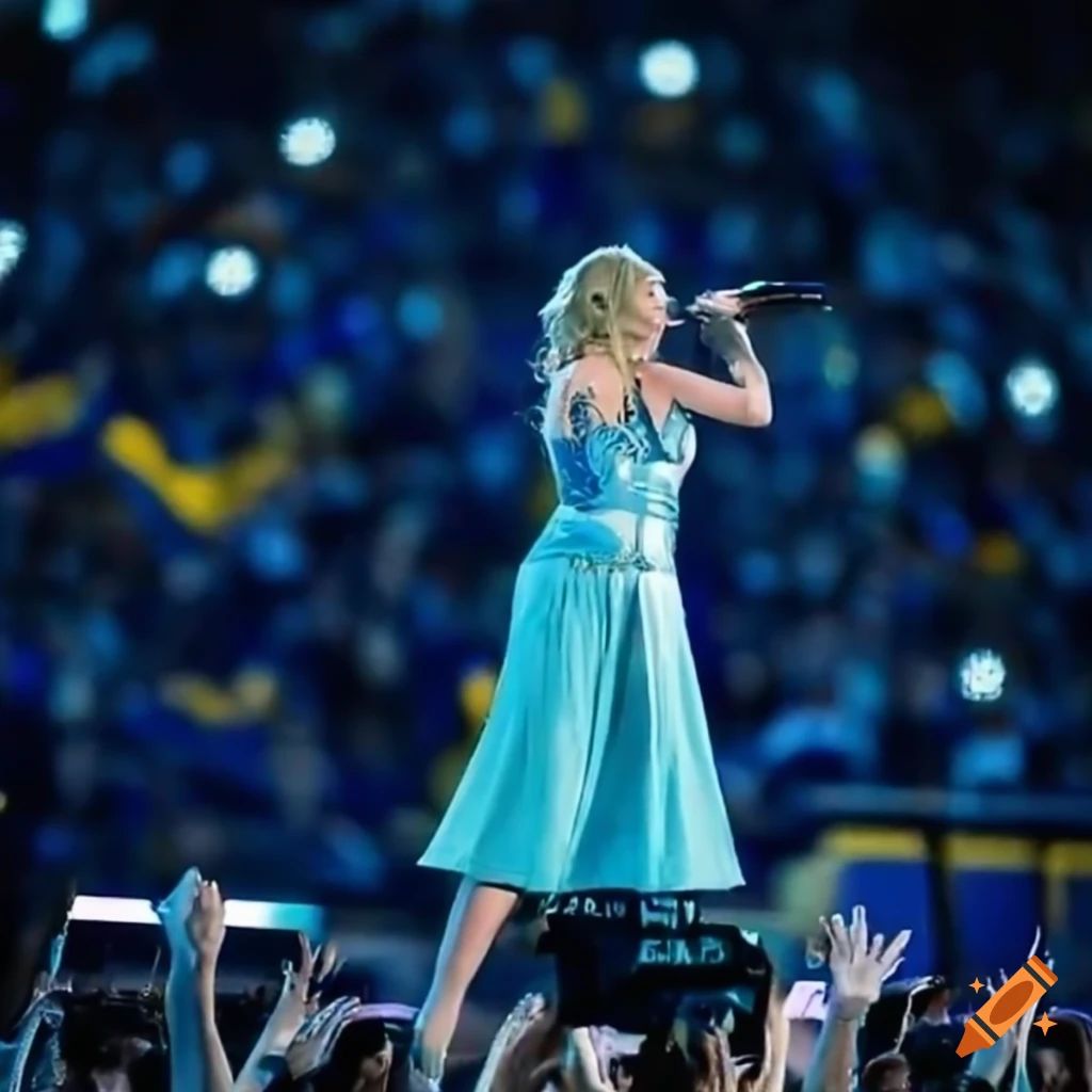 Taylor Swift performing at Boca Juniors stadium on Craiyon