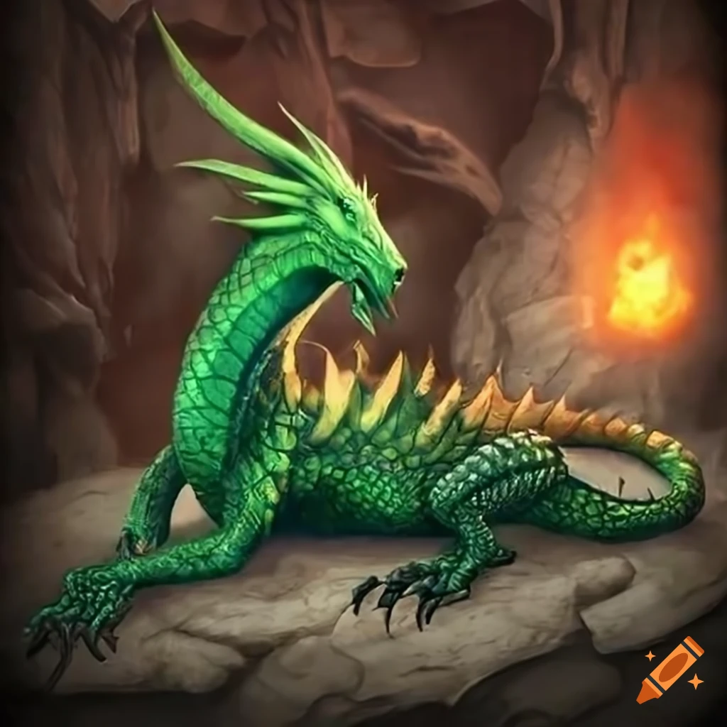 Dark fantasy illustration of a dragon guarding a treasure on Craiyon