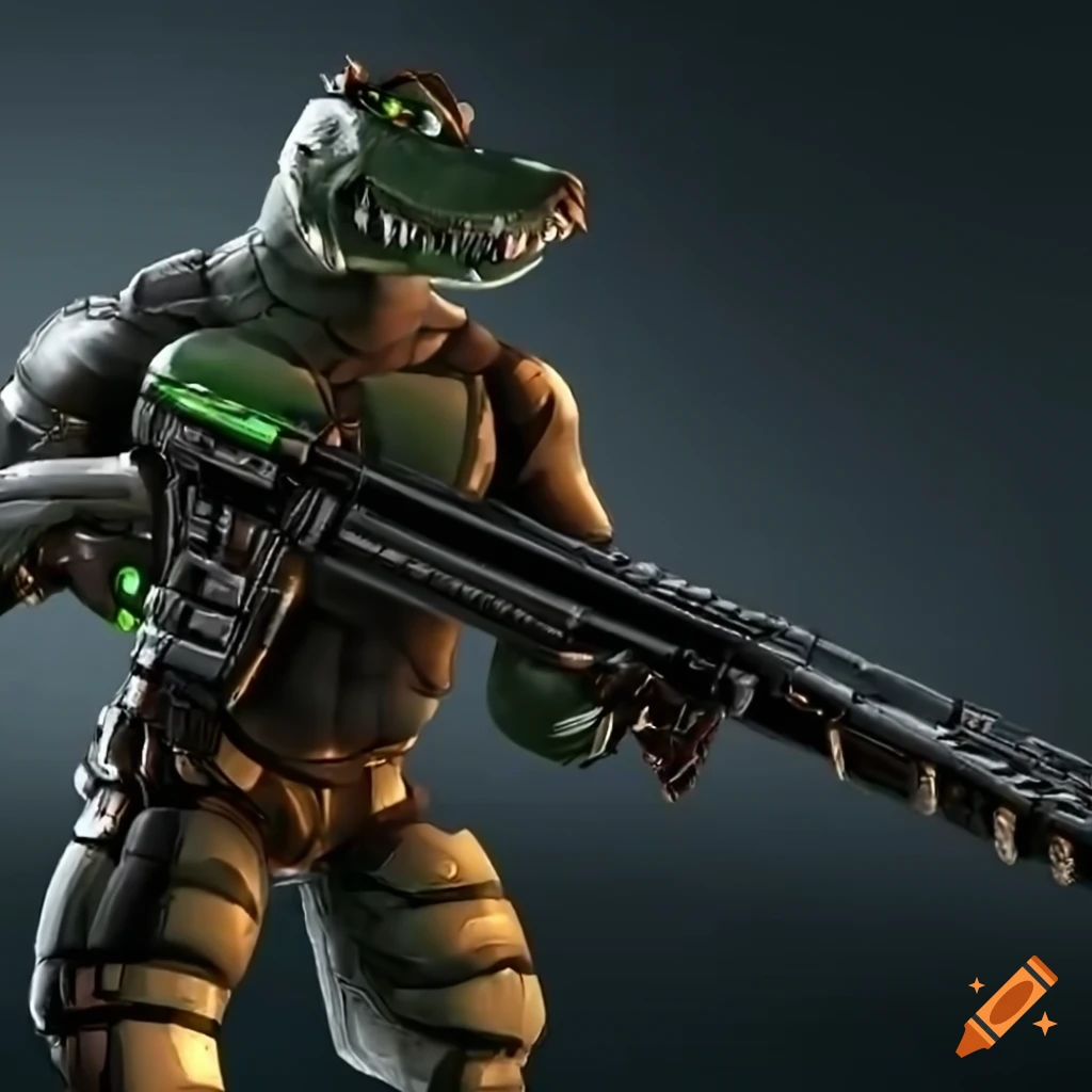 High-definition image of an anthropomorphic alligator cyborg on Craiyon