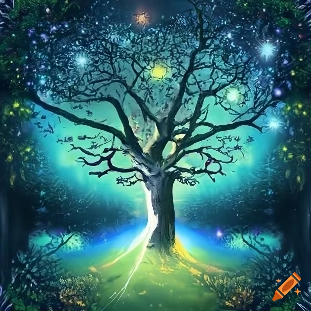 Enchanting forest with luminous trees and starry sky on Craiyon