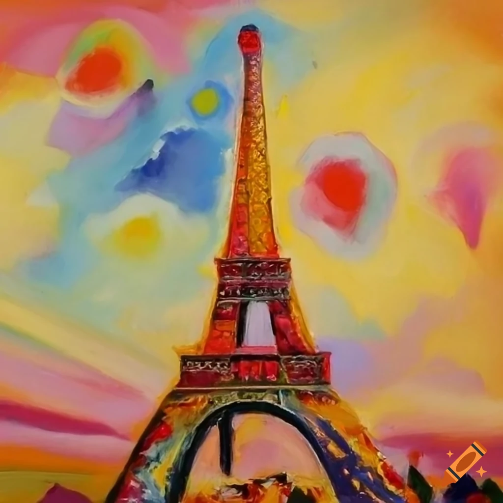 Oil painting of the eiffel tower in kandinsky style on Craiyon