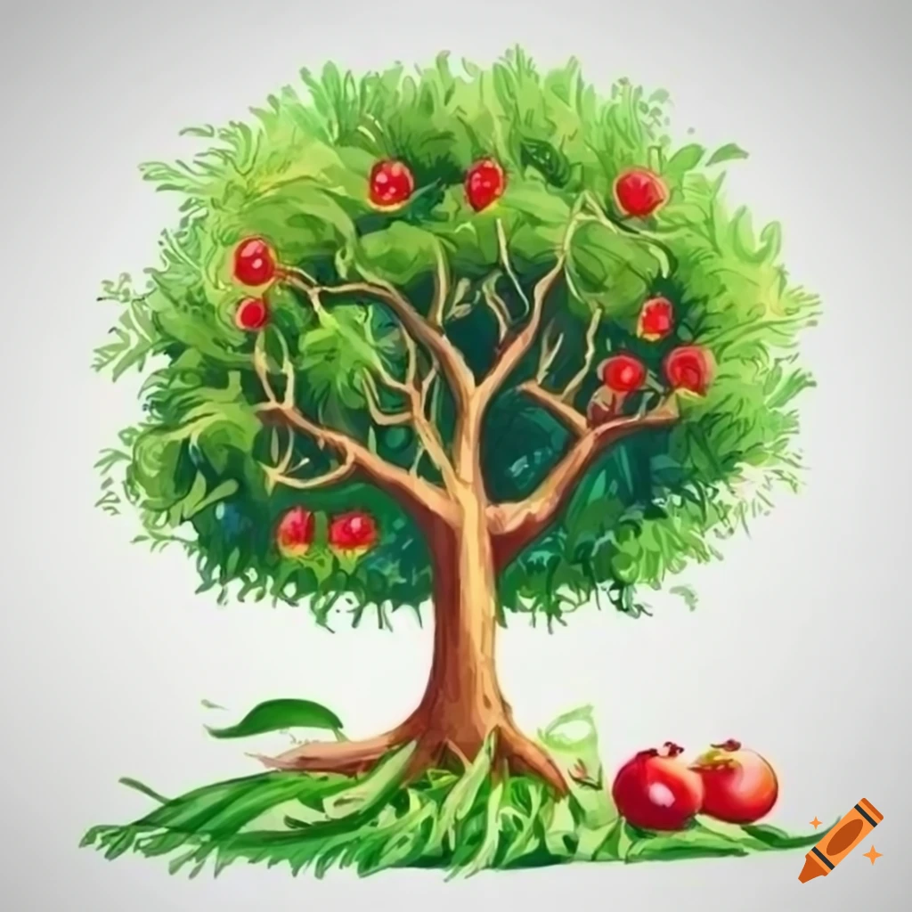 Dibujo de un árbol con raíces y frutos on Craiyon