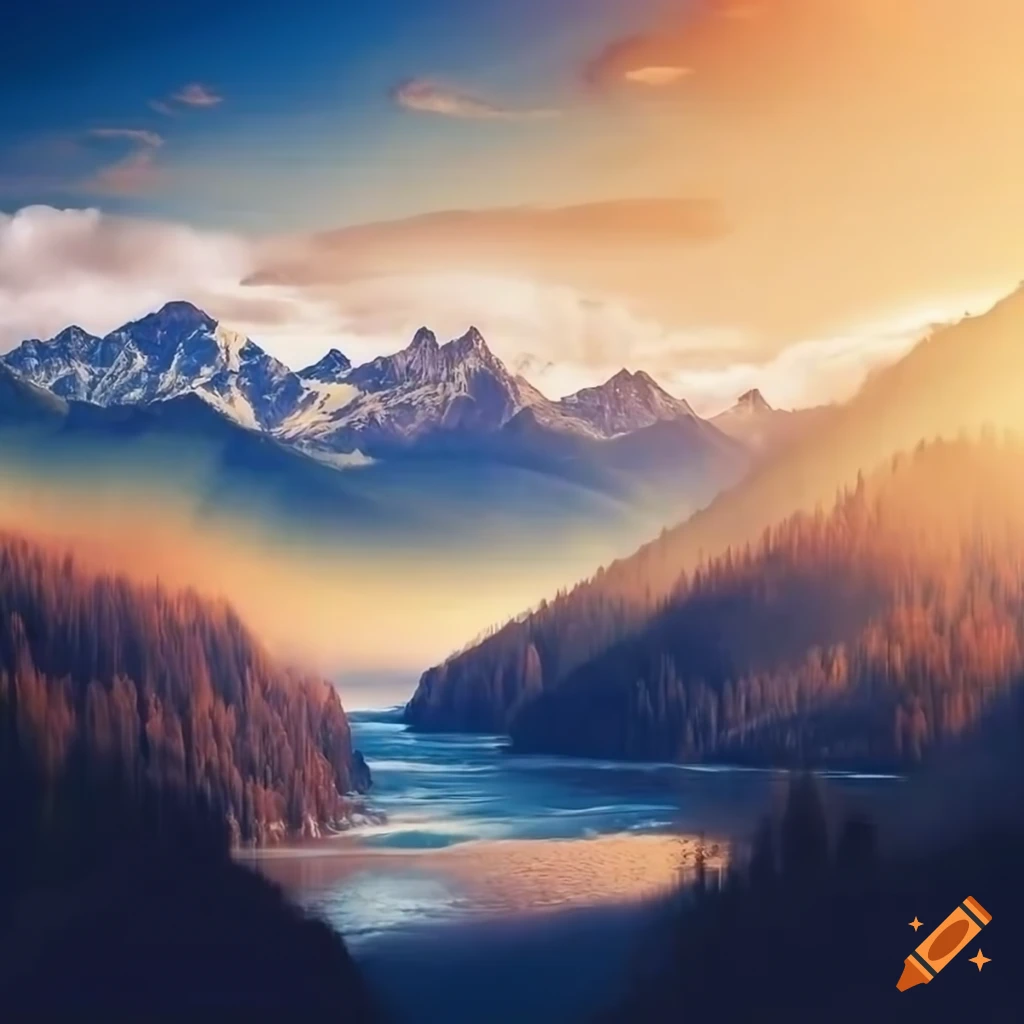 Captivating view of mountains and river on Craiyon