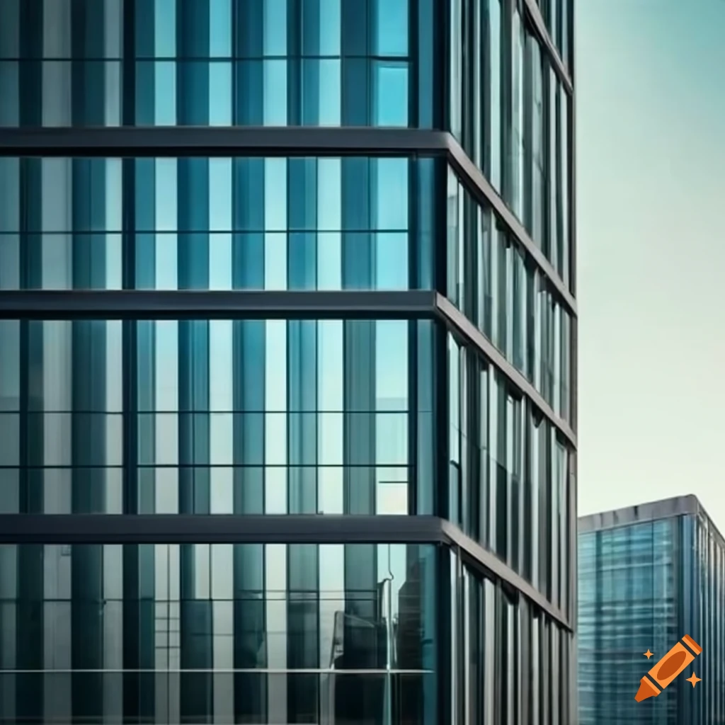 Sleek and stylish office building with glass windows on Craiyon