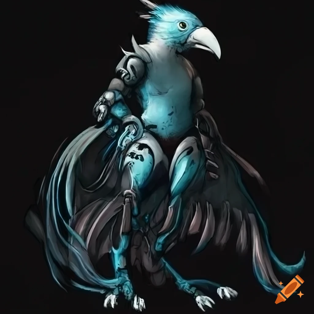 Image of an anthro bird cyborg on Craiyon