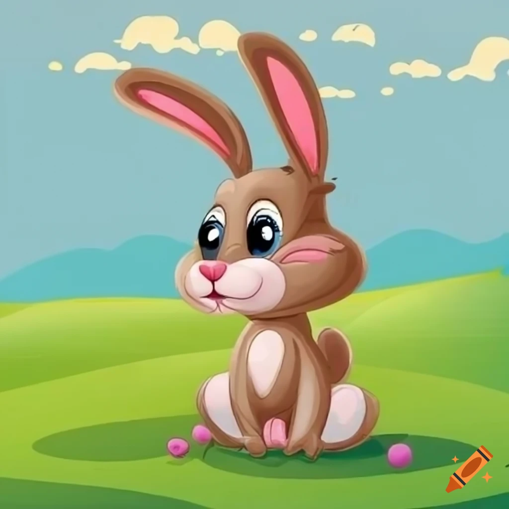 Cartoon rabbit in the countryside on Craiyon